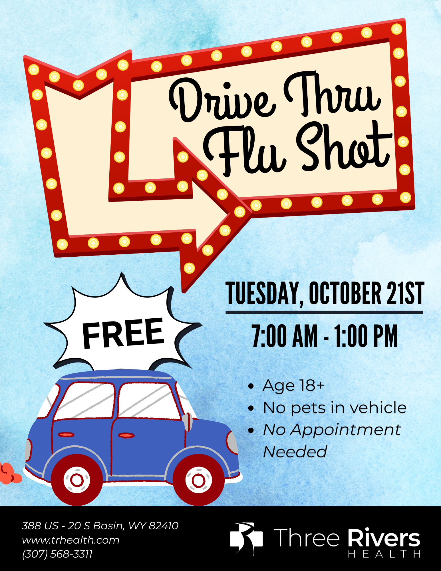 Free Influenza Vaccination Drive Thru Clinic: Three Rivers Health | Big ...